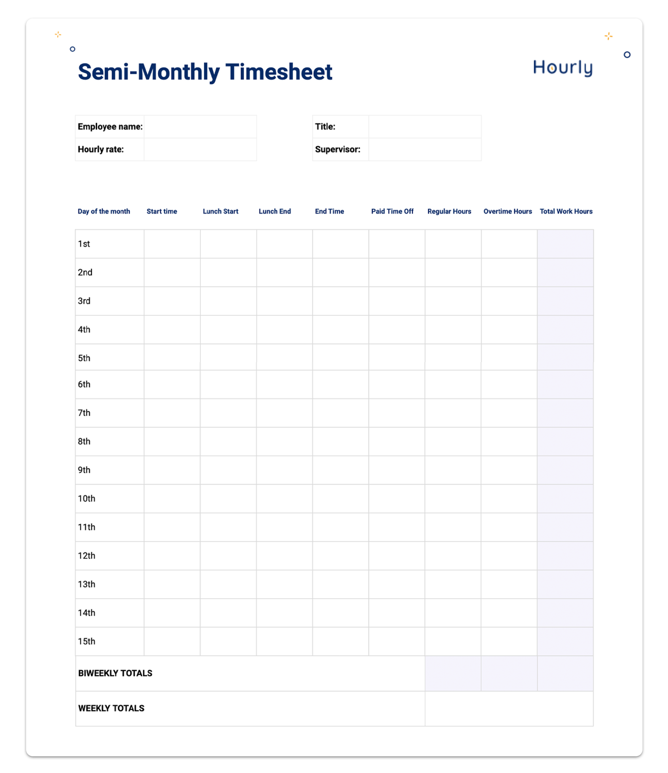 Simple Printable Monthly Timesheet Template Printable World Holiday